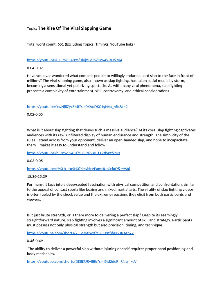 Exploring the Viral Slapping Game | PDF | Sports