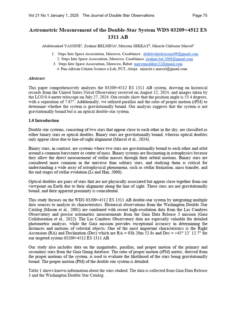 Astrometric Measurement of the Double-Star System WDS 03209+4512 ES ...