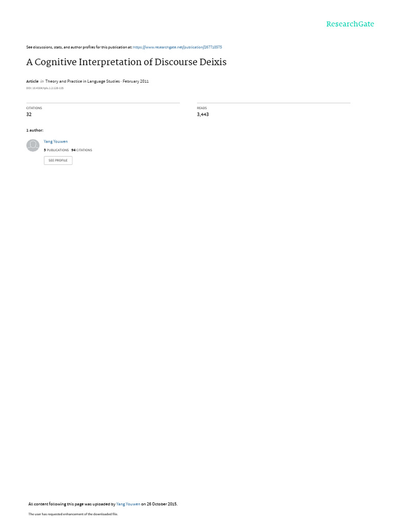 A Cognitive Interpretation of Discourse Deixis | PDF | Interpretation (Philosophy) | Linguistics