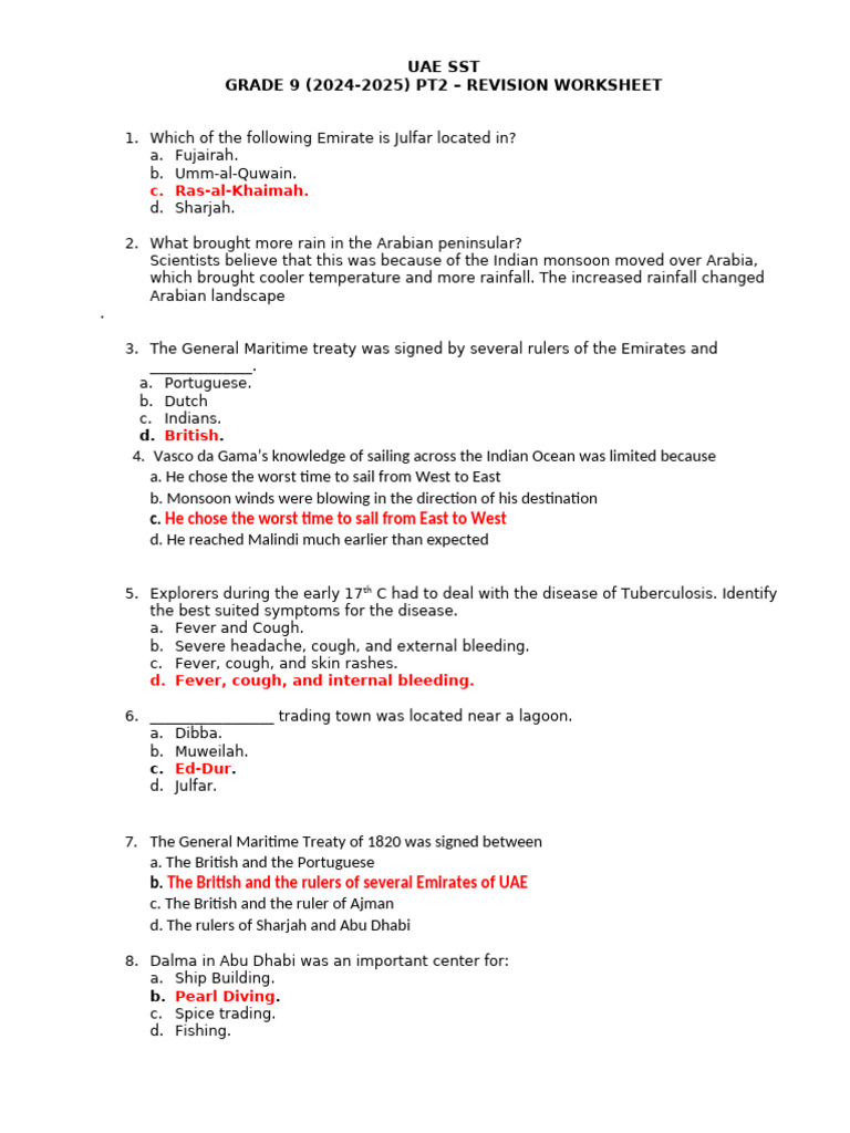 Grade - 9-MSCS UAESST REVISION 2024-25 | PDF | United Arab Emirates | Dubai