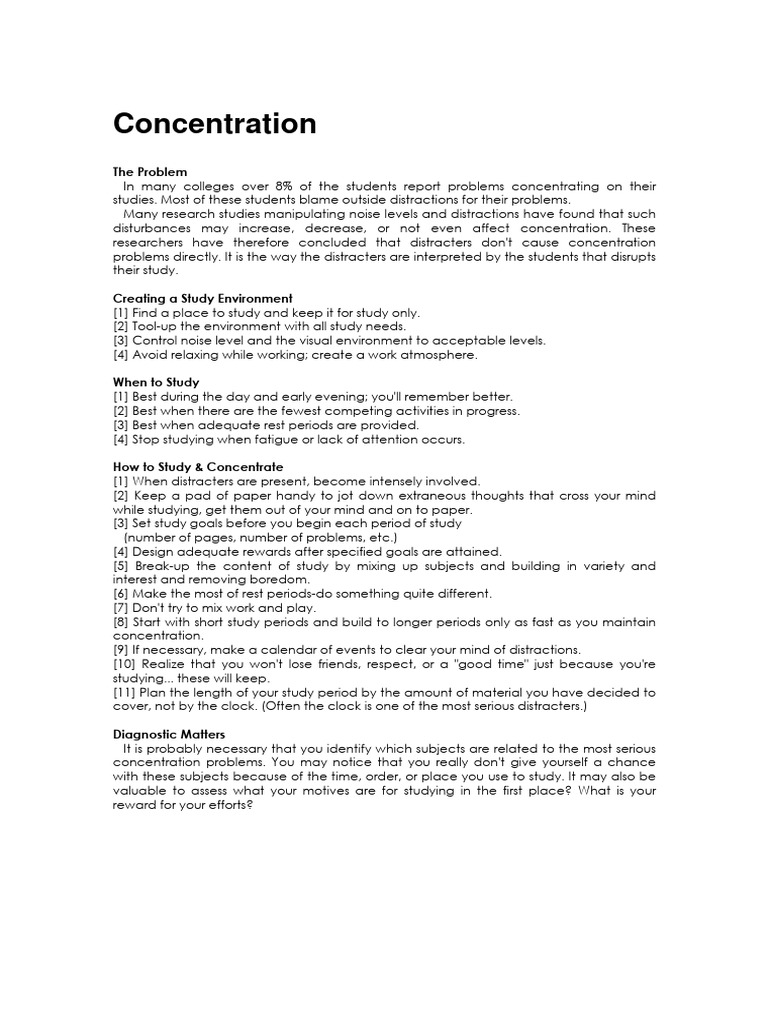 Concentration Tips | PDF | Mind | Cognitive Psychology