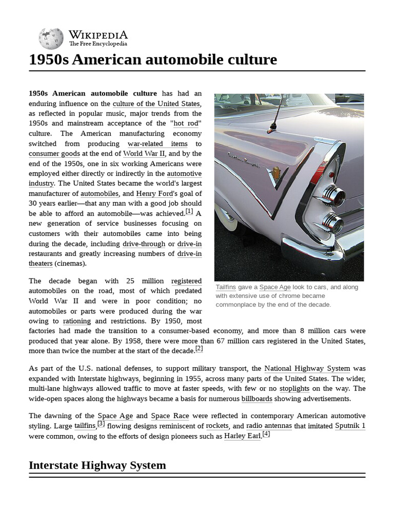 1950s American Automobile Culture | PDF | V8 Engine | Shopping Mall