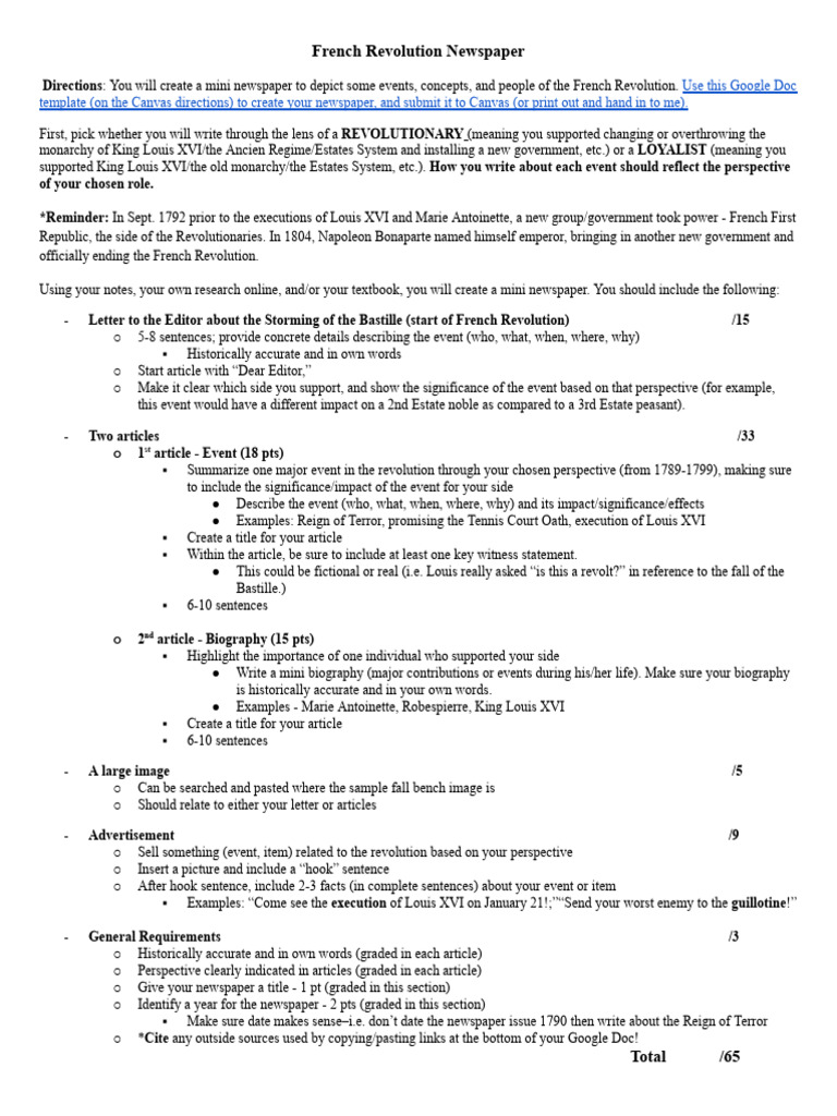 French Revolution Student Project | PDF | French Revolution | French ...