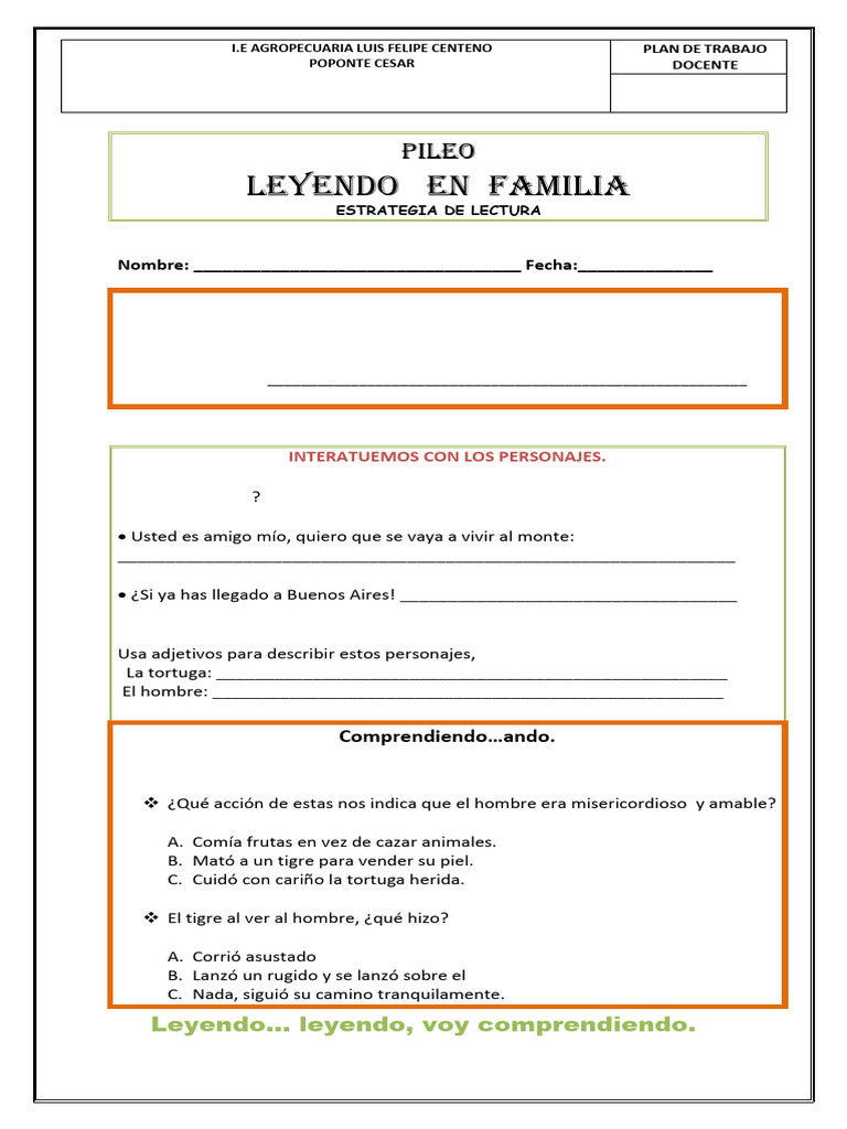 Ficha de Lectura La Tortuga Gigante. | PDF