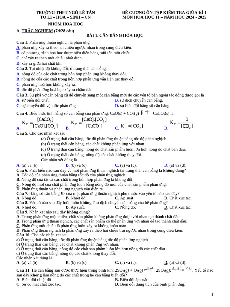 DC GK1 Hoa 11 2024 2025 | PDF