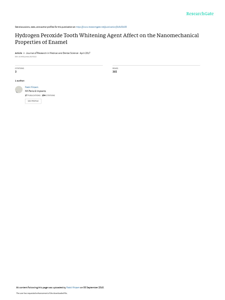 Hydrogen Peroxide Tooth Whitening Agent Effect On The Nanomechanical ...