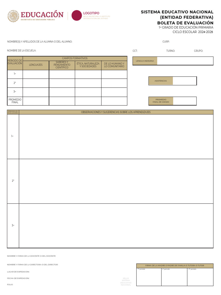 Boleta de Evaluación Primaria 2024-2025 | PDF | Maestros | Escuelas