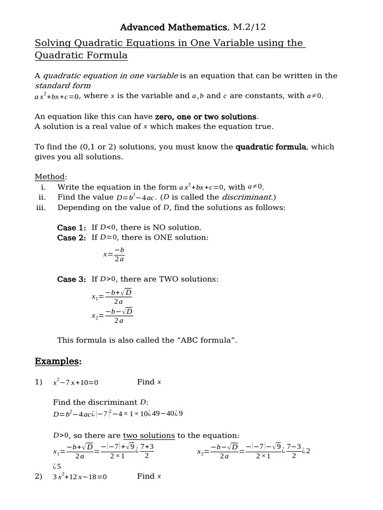 Quadratic formula | PDF | Quadratic Equation | Equations