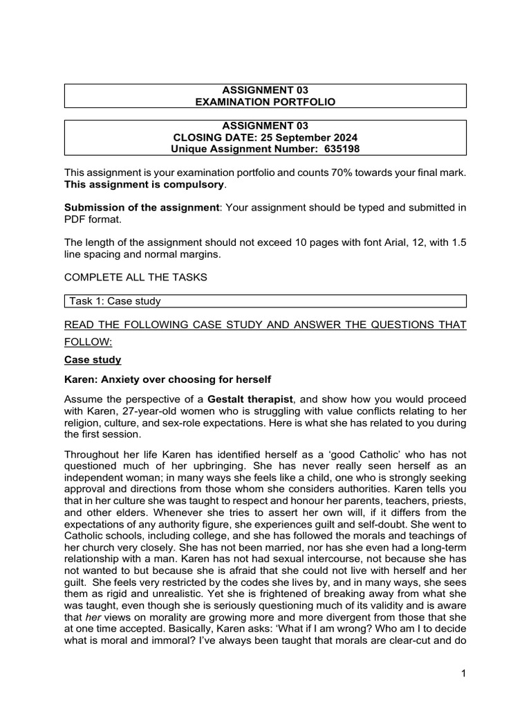 PYC4809 ASSIGNMENT 03 Exam Portfolio Sept 2024 | PDF | Psychotherapy | Morality