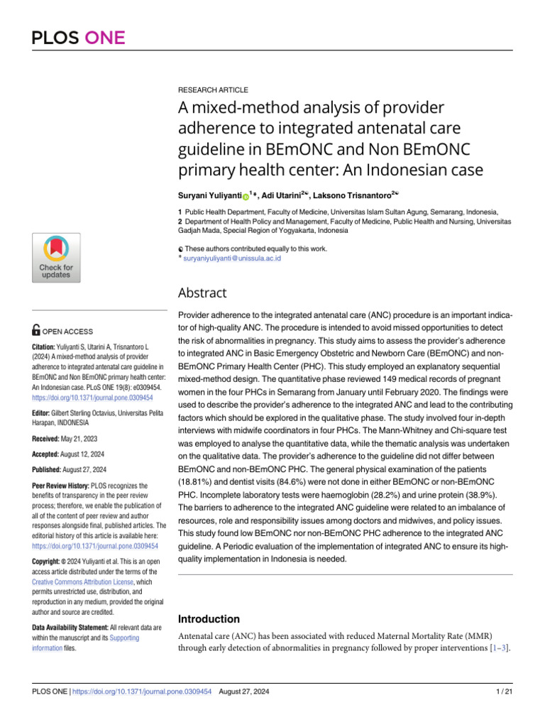 A mixed-method analysis of provider adherence to integrated antenatal ...