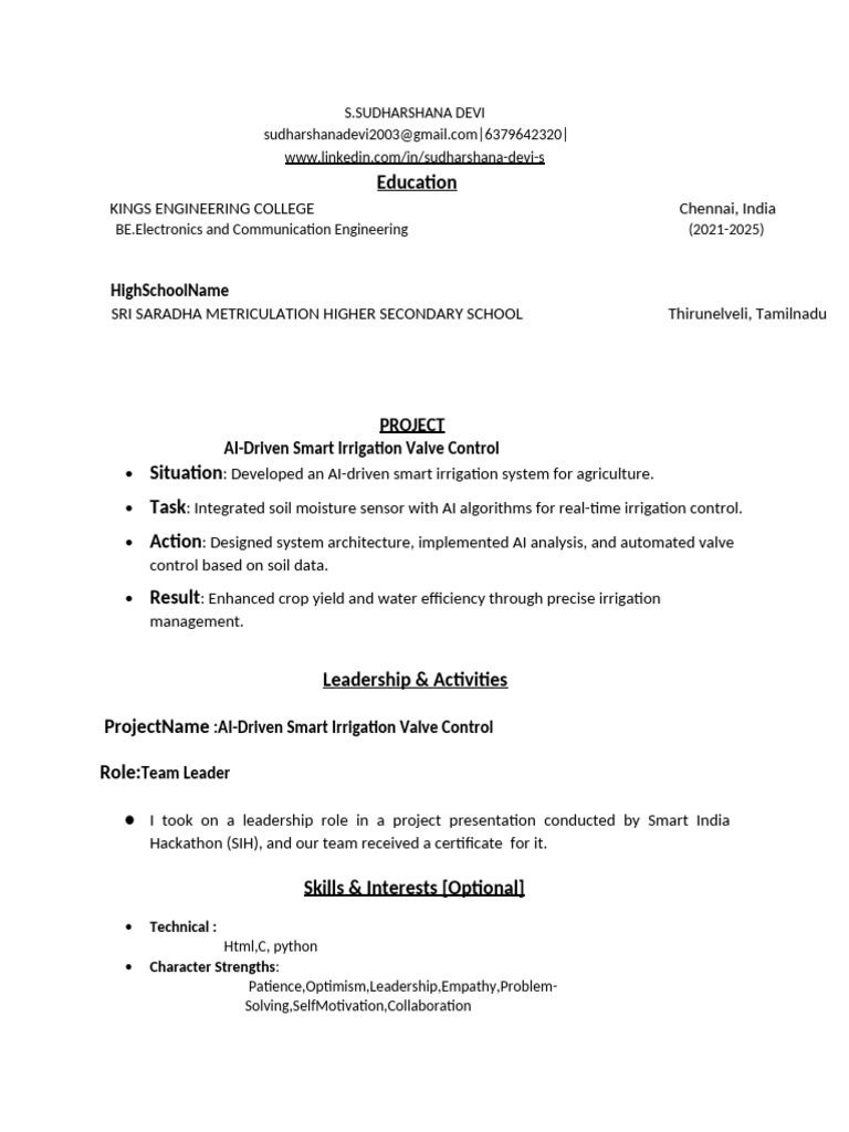 S.sudharshana Devi Resume .... | PDF