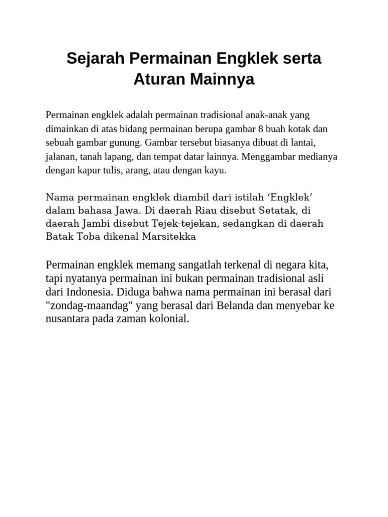 Sejarah Permainan Engklek Serta Aturan Mainnya | PDF