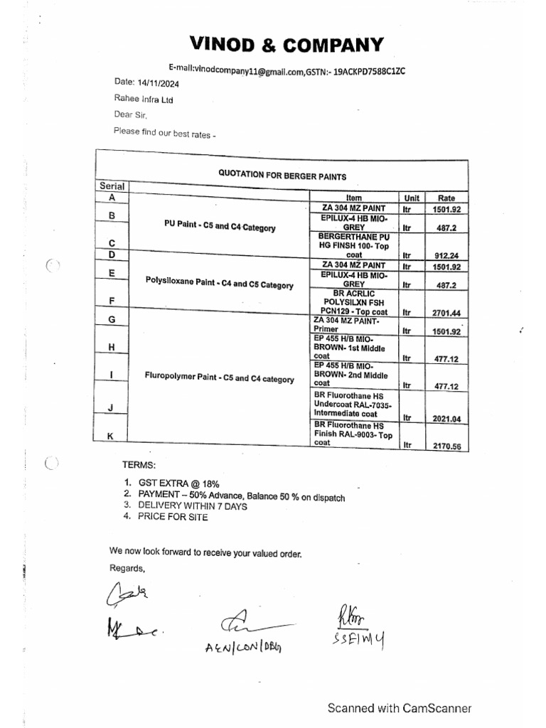 Quotation for Paint | PDF