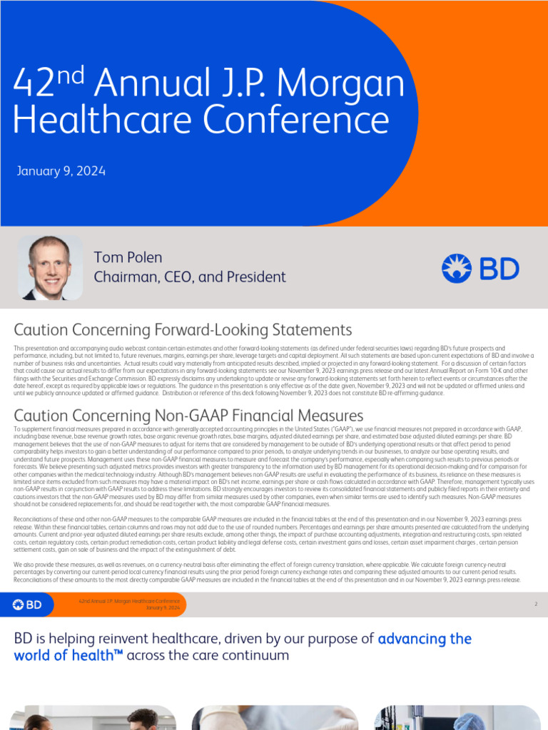 Bd 2024 Fy24 Jpm Presentation Vfinal | PDF | Revenue | Earnings Per Share