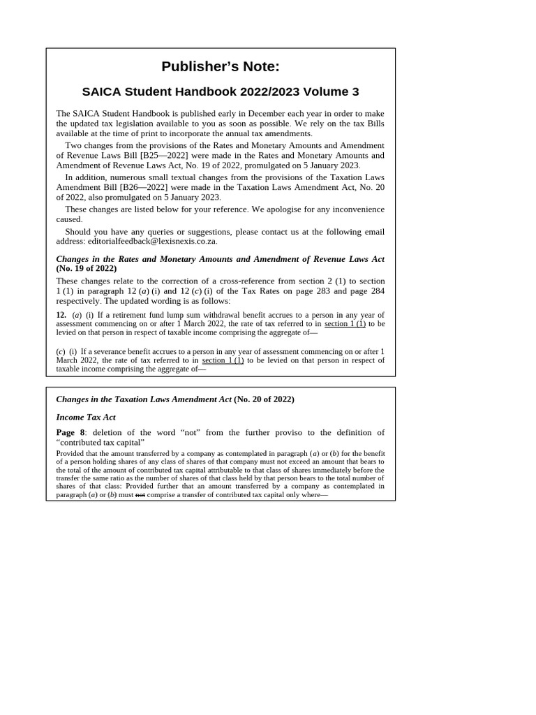 SAICA Publishers Note Jan 2023 | PDF | Insurance | Taxes