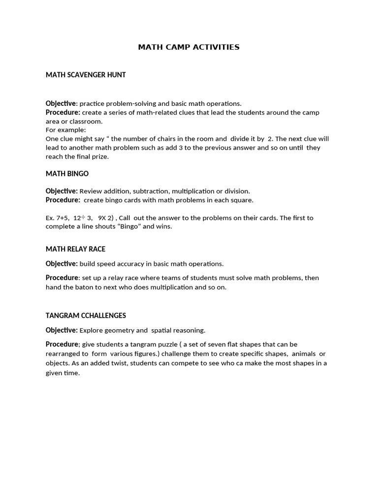 Math camp activities | PDF | Mathematics | Shape