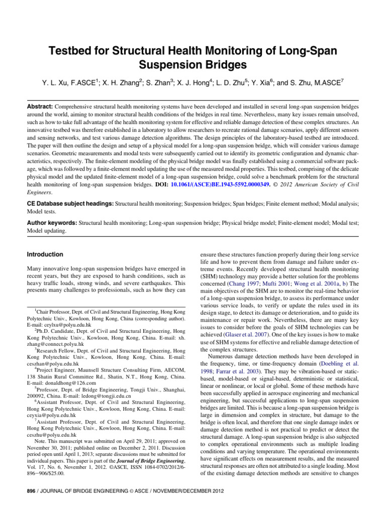 Testbed for Structural Health Monitoring of Long-Span | PDF | Bridge ...