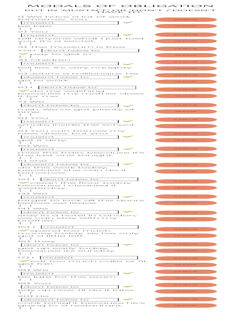 Modal Verbs of Obligation Exercise 1 | PDF