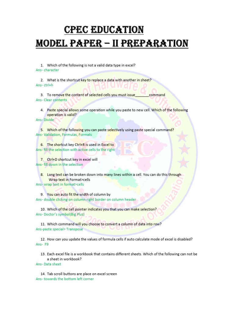 CPEC Preparation Model II | PDF | Microsoft Excel | Microsoft Word