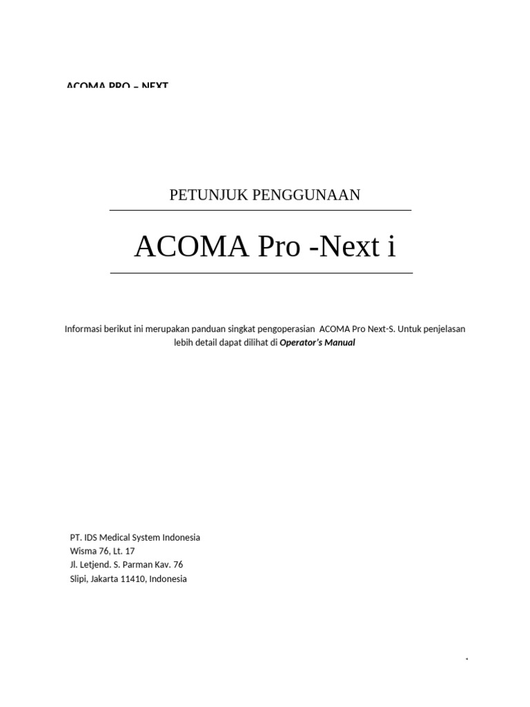 SOP mesin anastesi ACOMA type Pro-Next-i | PDF
