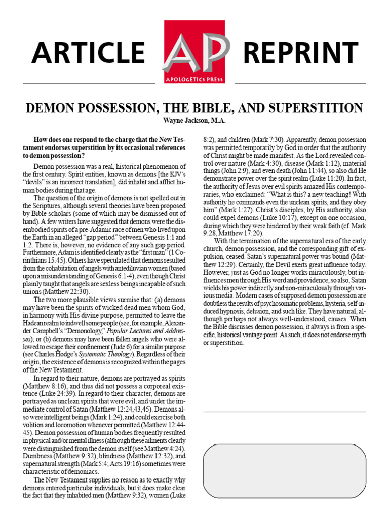 Understanding Demon Possession in the Bible | PDF | Demons | Gospel Of Mark