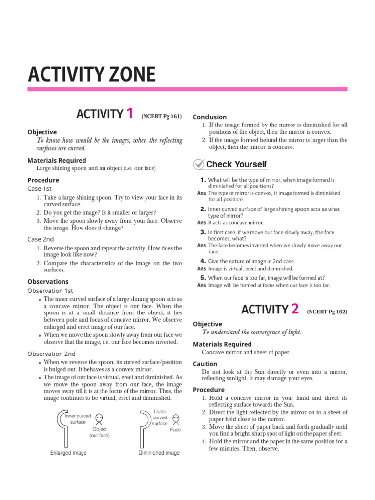 CLass 10th Physics Activities explination | PDF | Mirror | Refraction