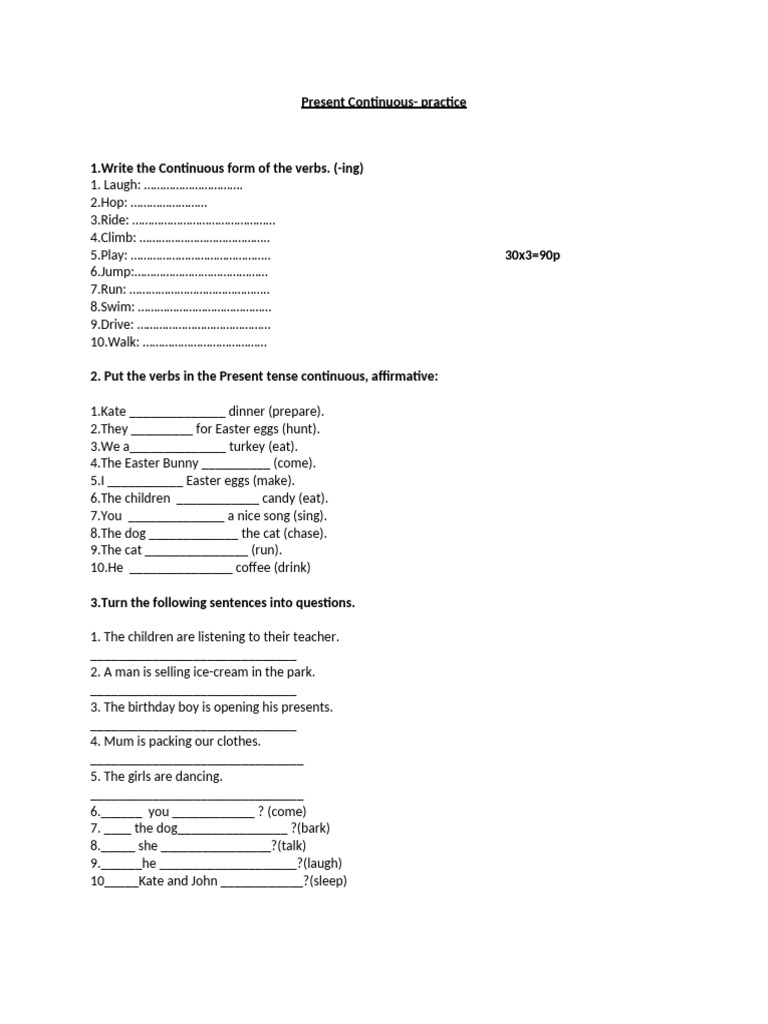 Present Continuous - Practice | PDF