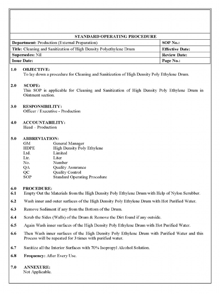 Cleaning of HDP Drum | PDF