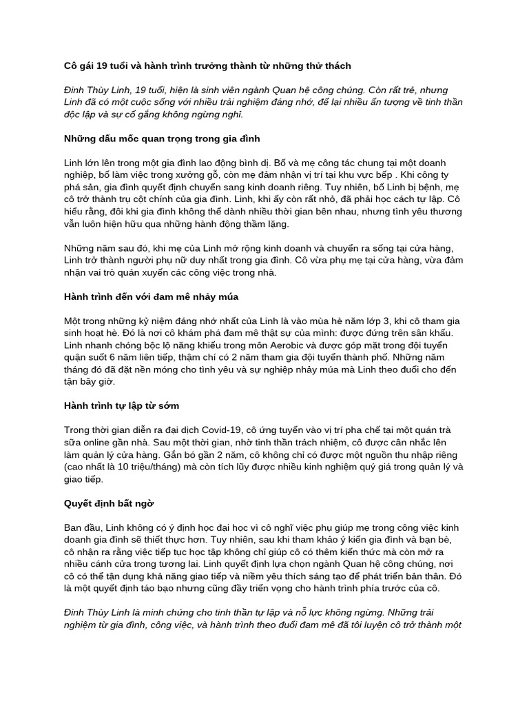 Cô Gái 19 Tu I Và Hành Trình Trư NG Thành T NH NG TH Thách | PDF