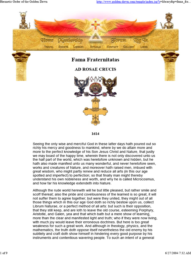 Golden Dawn: Fama Fraternitatis Overview | PDF