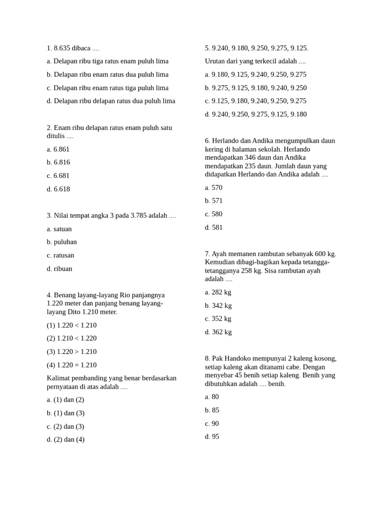 Soal MTK Untuk Les | PDF