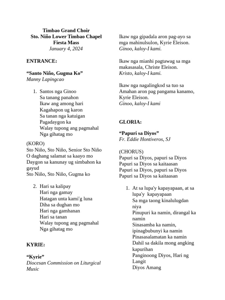 Timbao Grand Choir (Fiesta Mass 2024) | PDF