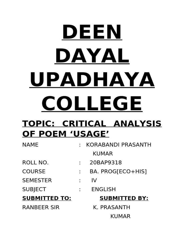 Critical Analysis of The Poem Usage Prasanth | PDF | Poetry