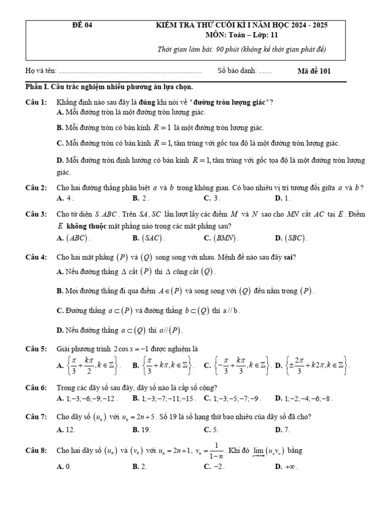 ĐỀ-VÀ-ĐÁP-ÁN-ÔN-CKI-TOÁN-11-ĐỀ-04 | PDF