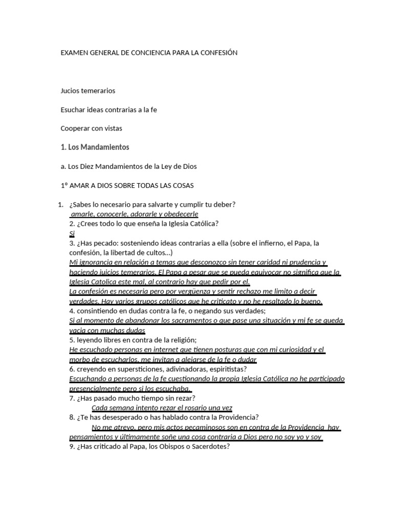 Examen General de Conciencia para La Confesión | PDF | Oración | Perdón