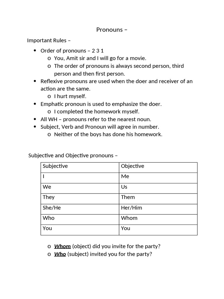 Essential Pronoun Rules Explained | PDF | Pronoun | Grammatical Number