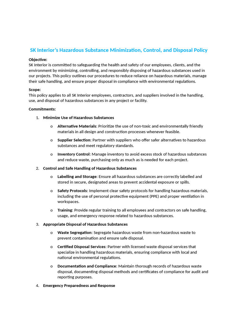 Minimize, Control The Use and Appropriate Disposal of Hazardous ...