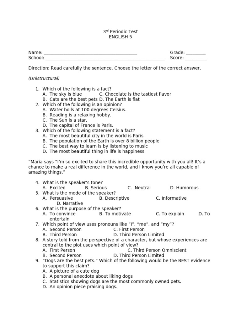 3rd Quarter Periodic Test | PDF