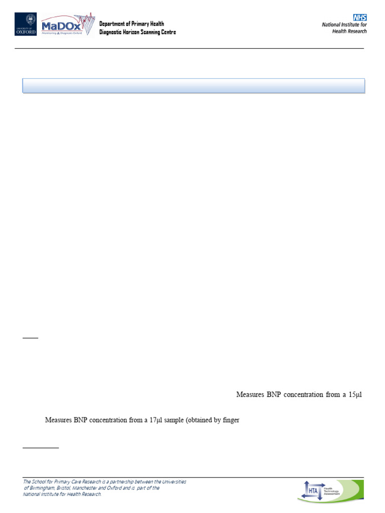 Horizon Scanning Report0019 BNP | PDF | Heart Failure | Sensitivity And ...