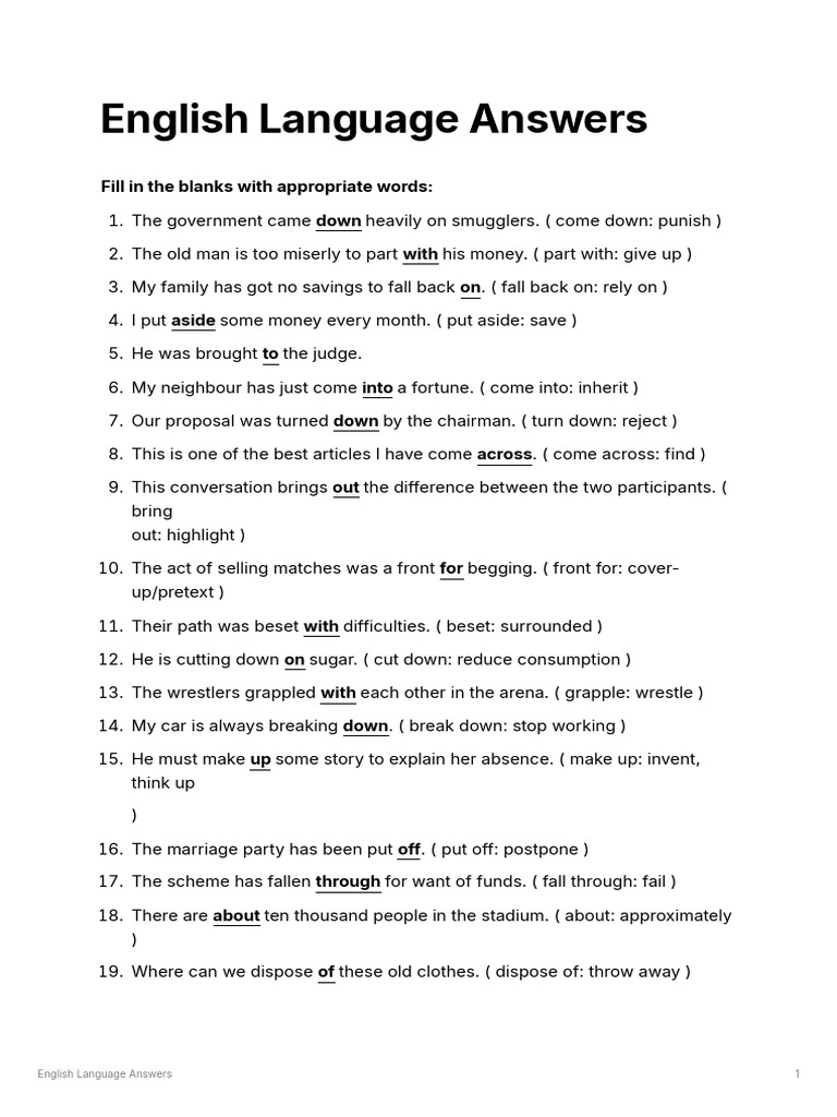 (Answers) Fill in The Blanks With Appropriate Words | PDF