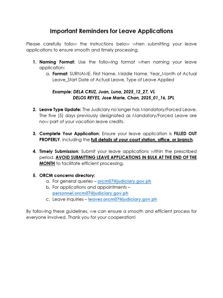 Important Reminders For Leave Applications | PDF