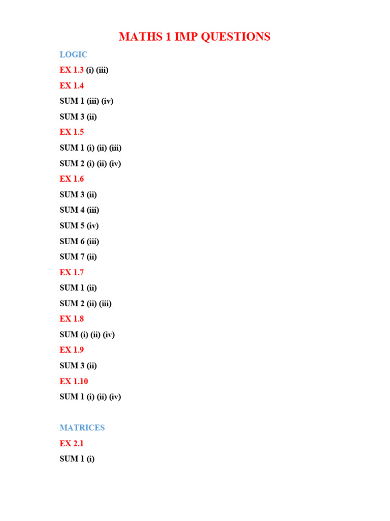 Xii Maths 1 Imp Questions Comm | PDF