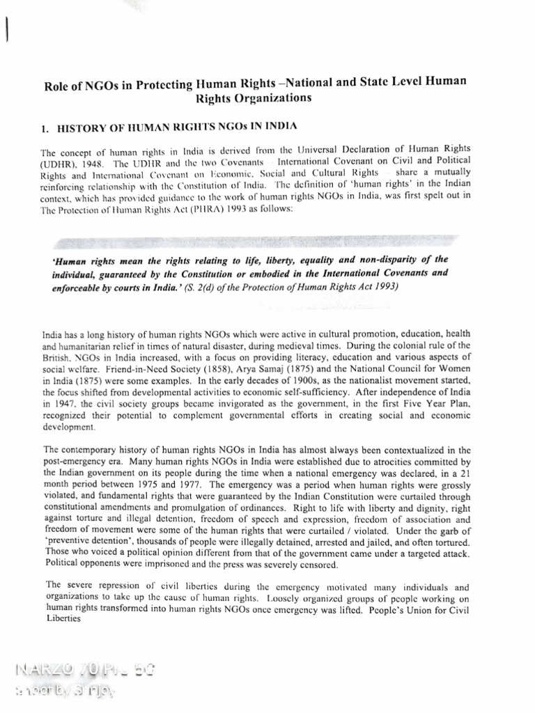 Role of NGOs in Protection Human Rights - National and State Level ...