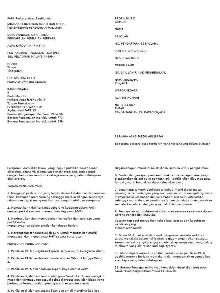 Buku PAFA T1,2,3 | PDF