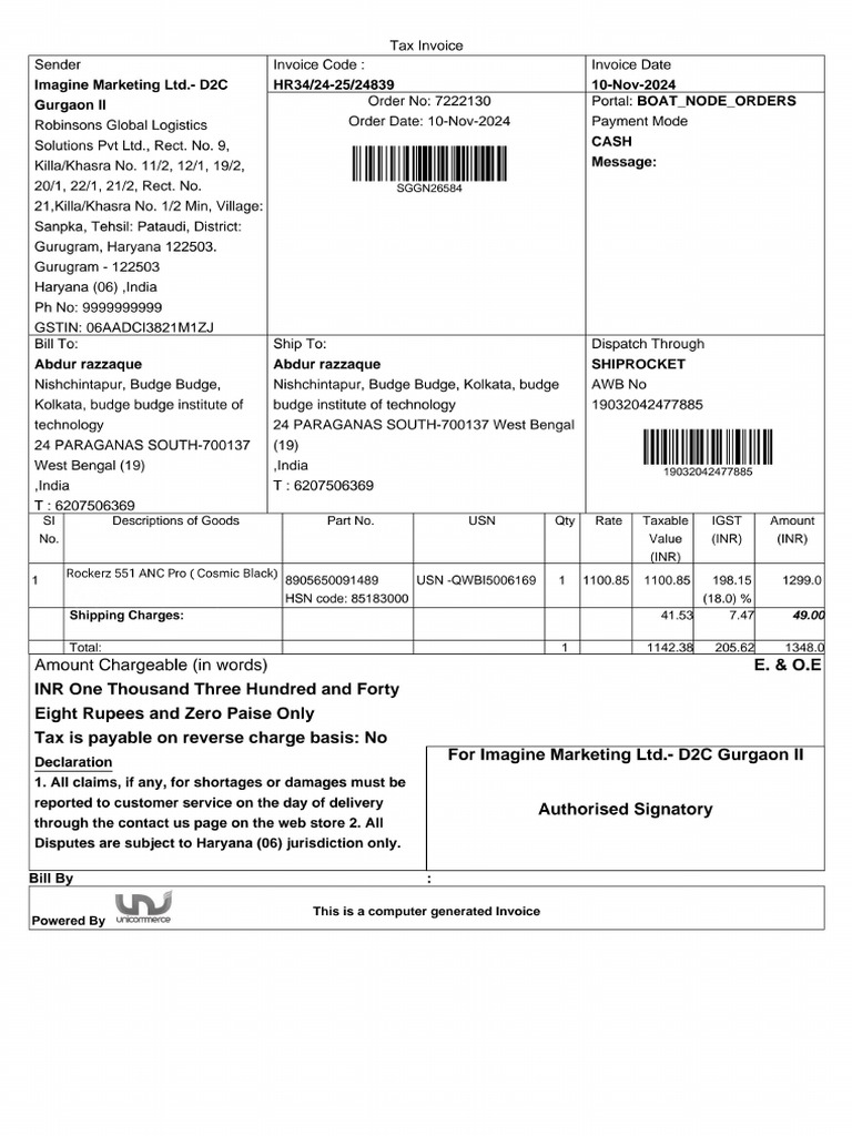 Boat rockerz 551 Anc pro invoice | PDF