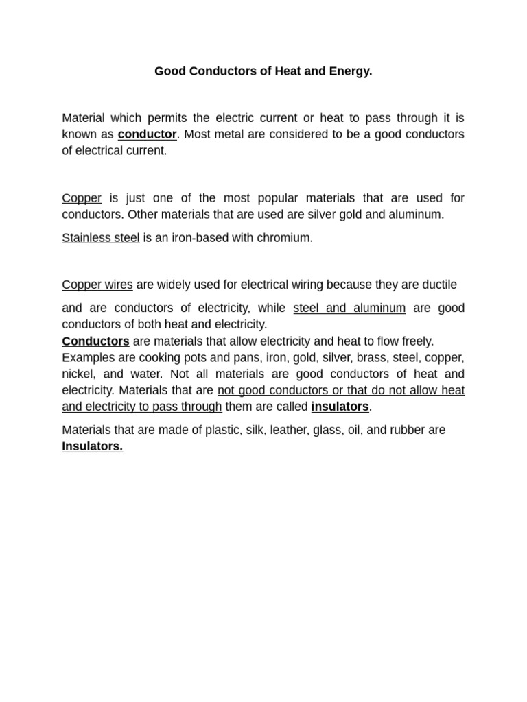 Good Conductors of Heat and Energy | PDF