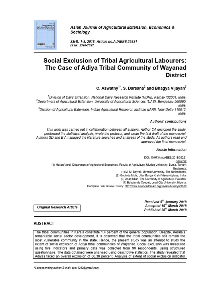 Social Exclusion of Adiya Tribe in Wayanad | PDF | Social Exclusion ...