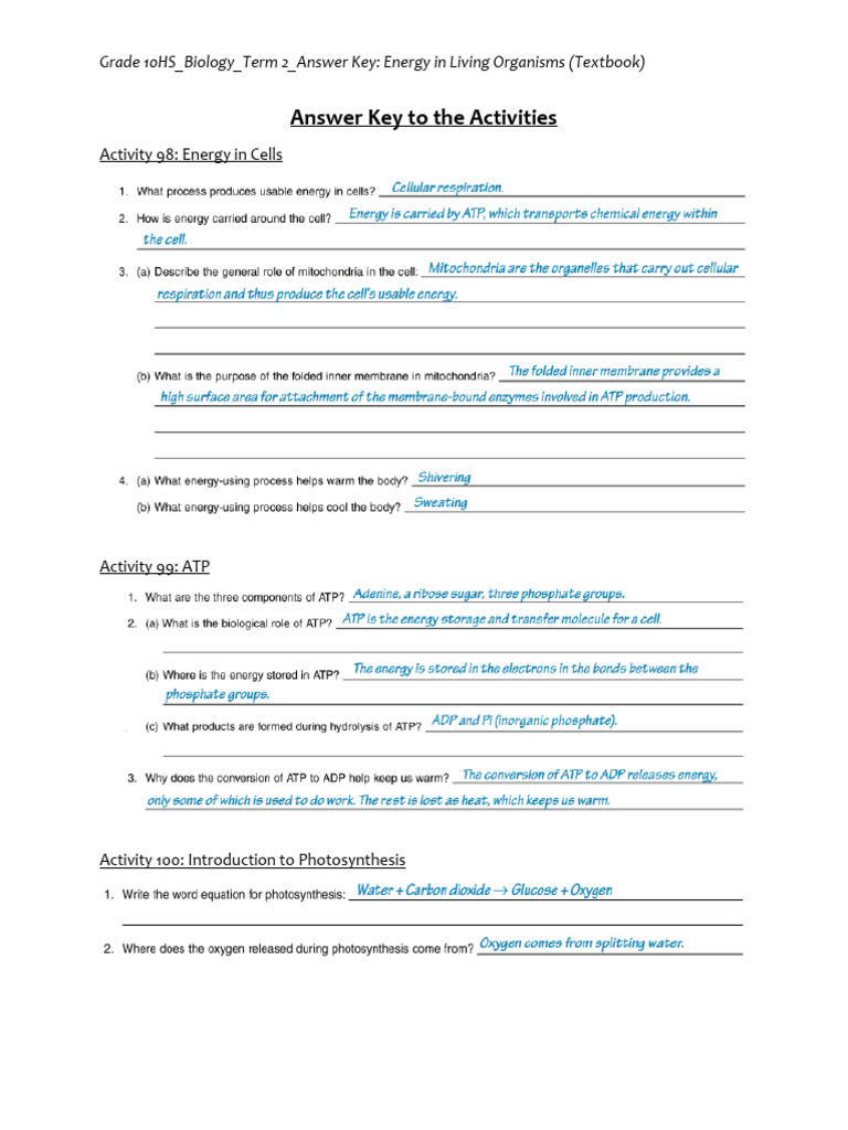 Answer Key To The Activities | PDF