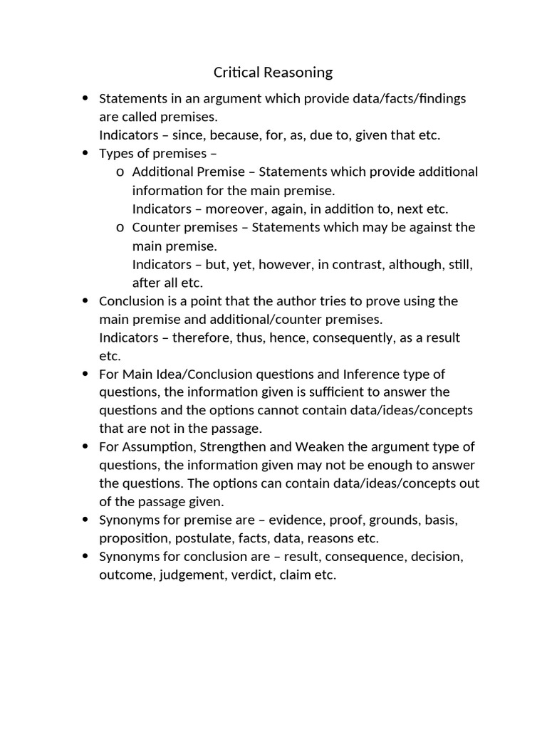 Critical Reasoning | PDF | Argument | Logical Consequence