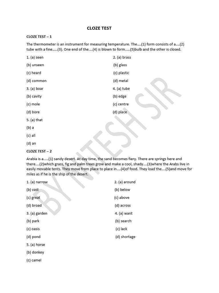 English Cloze Test Practice | PDF | Deforestation | Health Care
